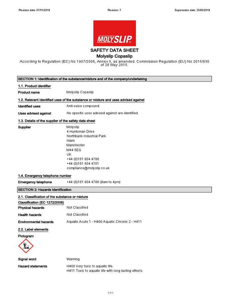 Molyslip Copaslip - SDS5084 PDF | PDF | Toxicity | Dangerous Goods