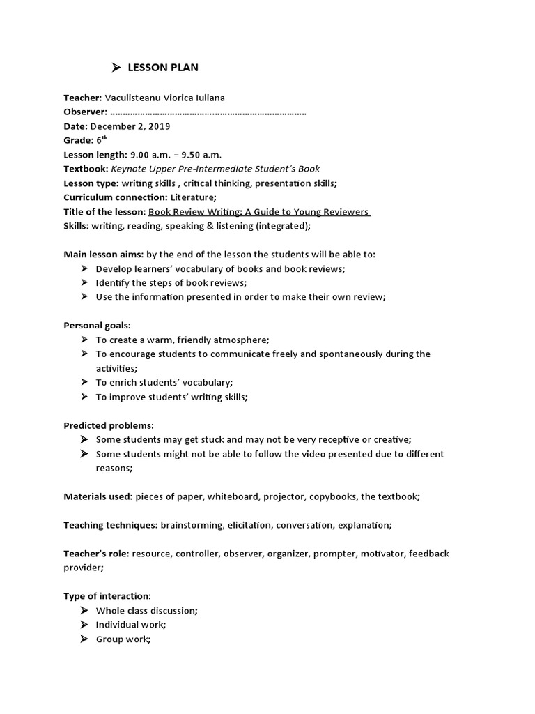 Book Review Writing A Guide To Young Reviewers Lesson Plan Grade 6 ...