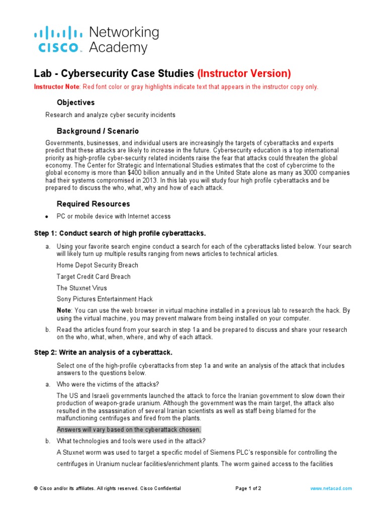 1.1.1.5 Lab - Cybersecurity Case Studies - ILM | PDF | Computer ...