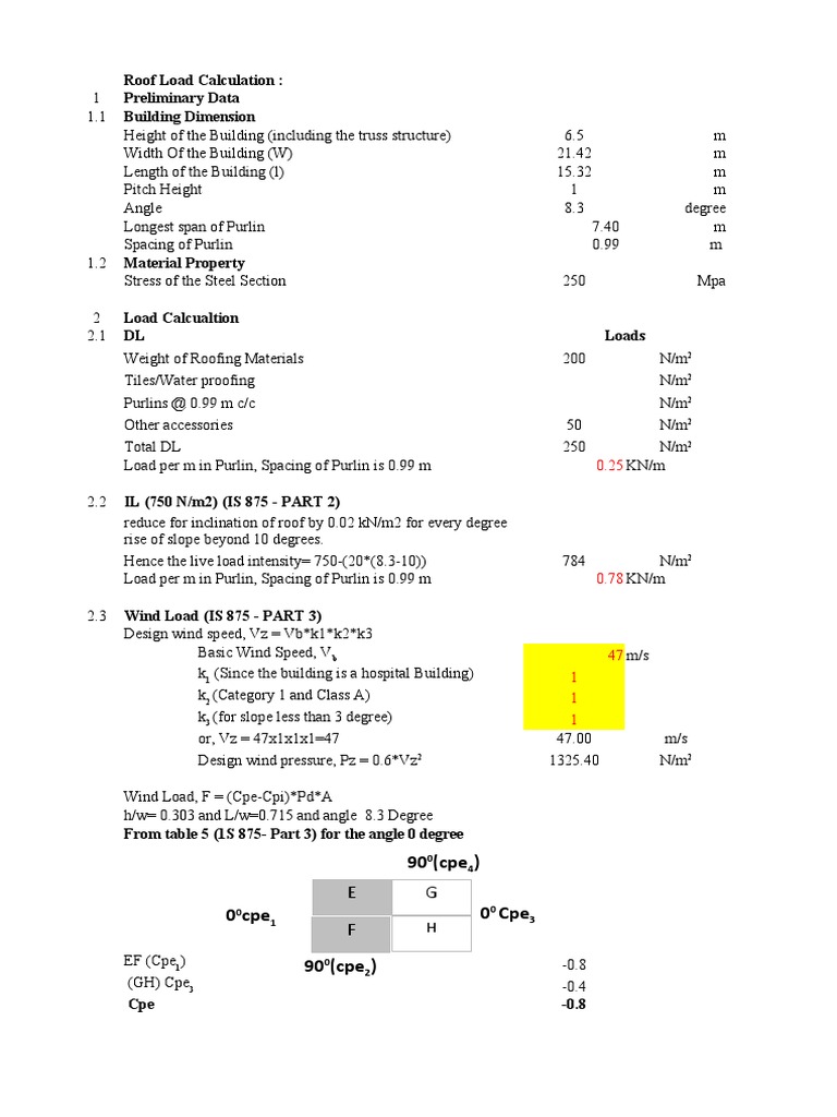 Roof Load Calculation: Preliminary Data Building Dimension | PDF | Roof ...