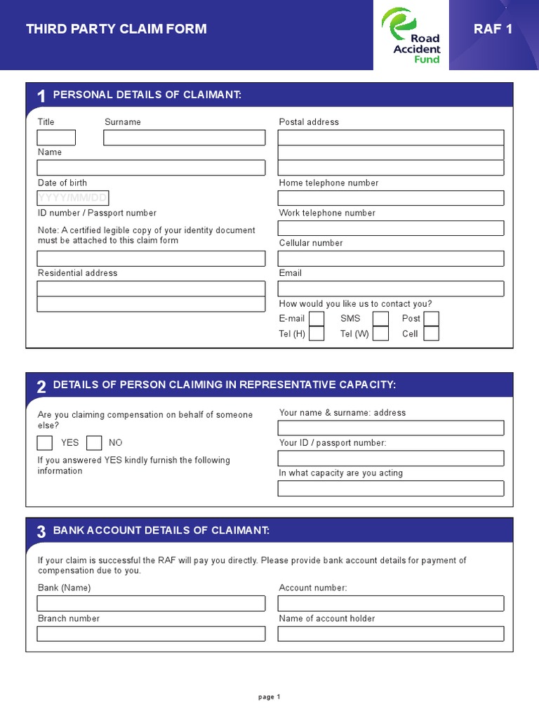 Third Party Claim Form Raf 1: Personal Details of Claimant | PDF ...