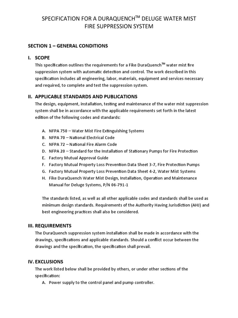Water Fire Mist Suppressionspec