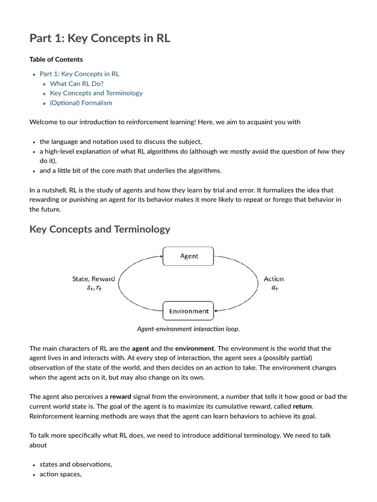 Part 1 - Key Concepts in RL - Spinning Up Documentation | PDF ...
