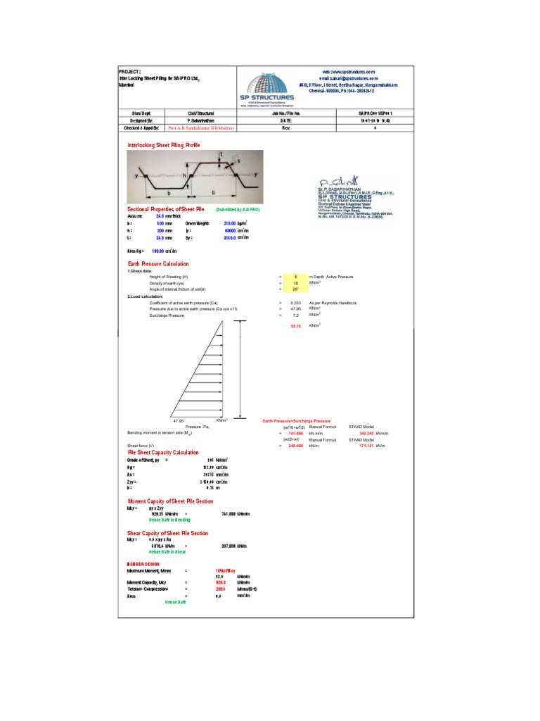 Interlocking Sheet Piling Design Analysis | PDF | Building Engineering ...