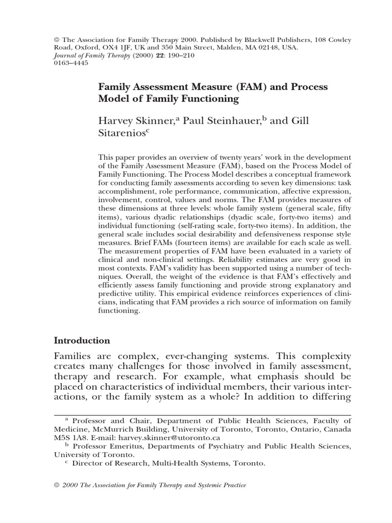 Family Assessment Measure FAM and Proces | PDF | Family Therapy | Family