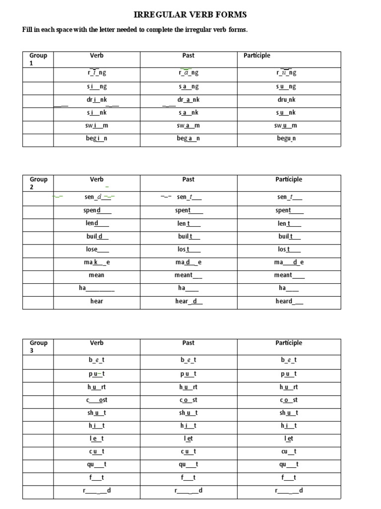 Irregular Verbs Worksheet | PDF | Morphology | Languages