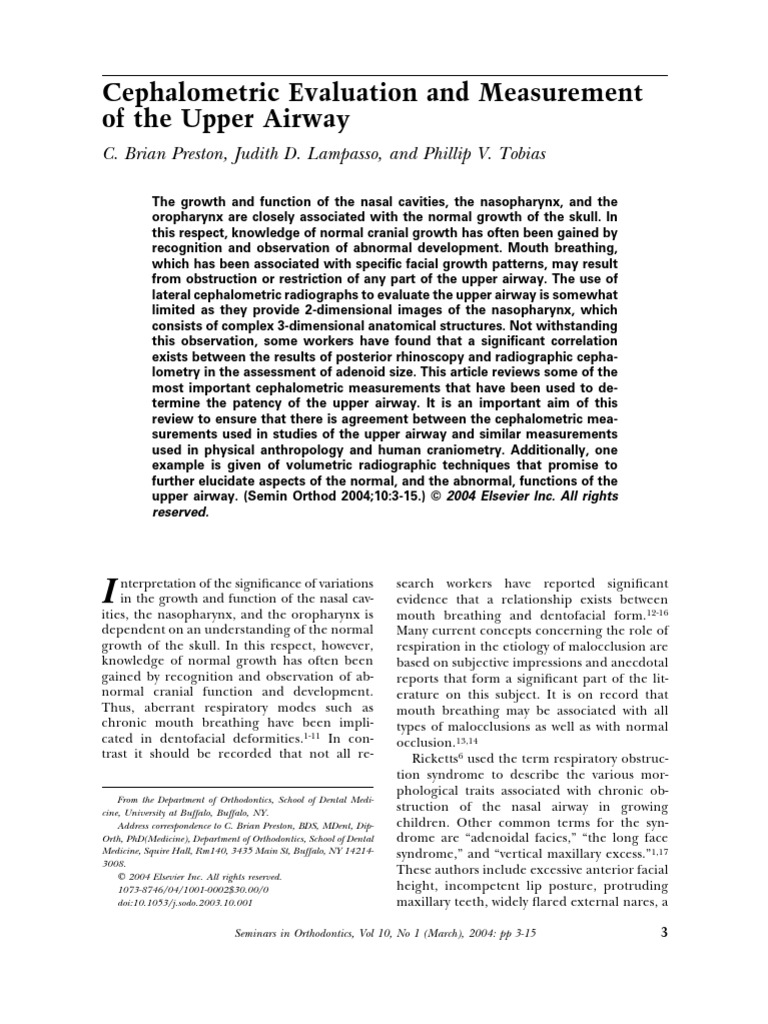 Cephalometric Evaluation and Measurement of The Upper Airway PDF | PDF ...