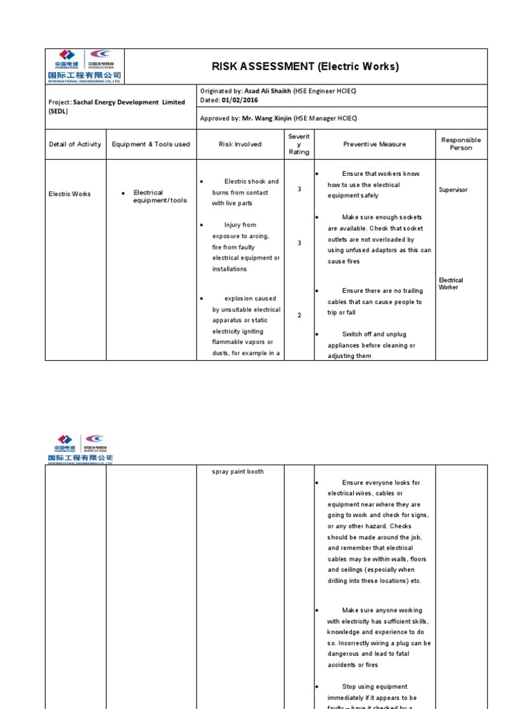 Risk Assessment (Electric Works) | Download Free PDF | Ac Power Plugs ...