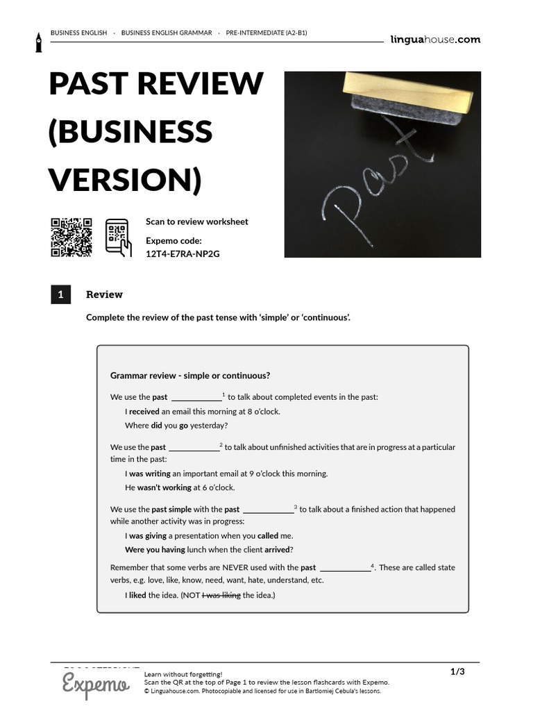 Past Review Business Version British English Teacher Ver2 BW | PDF | Qr Code | Linguistic Typology