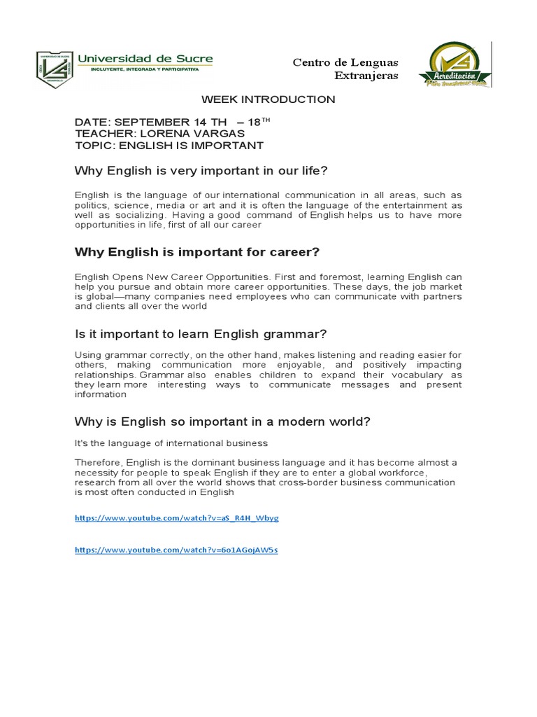 Why English Is Very Important in Our Life? | Download Free PDF ...