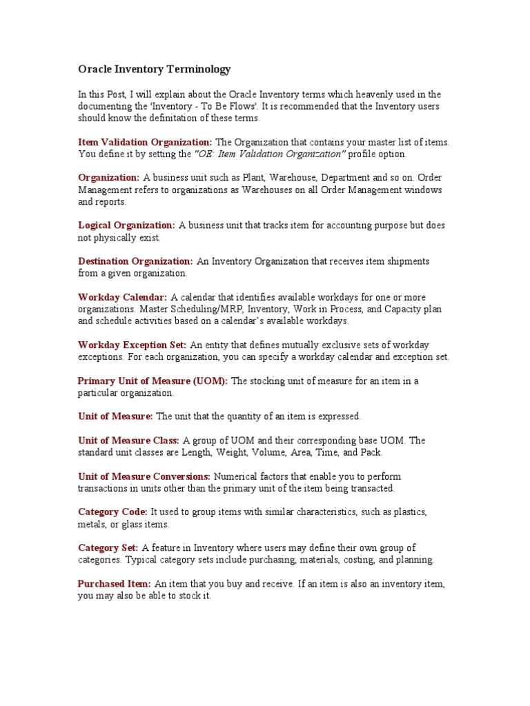 Oracle Inventory Terminology | Download Free PDF | Inventory ...