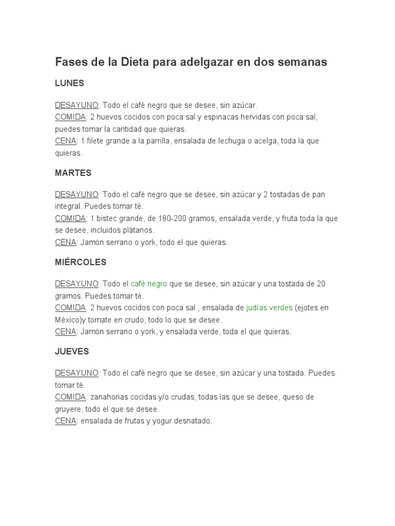 Fases de La Dieta para Adelgazar en 2 Semanas | PDF | tostada | Dieta