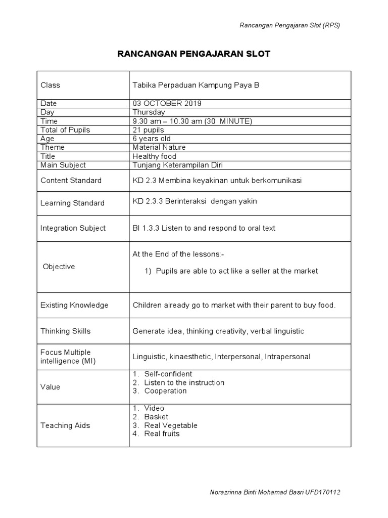 Rancangan Pengajaran Slot (RPS) | PDF | Teaching | Communication
