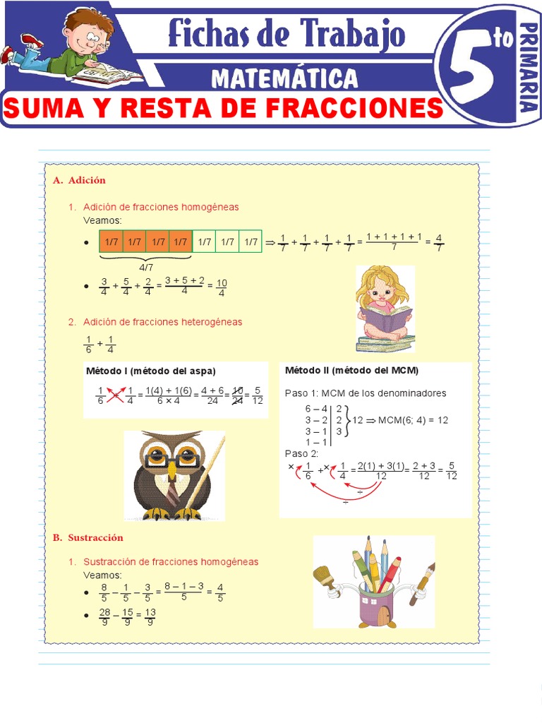 Suma y Resta de Fracciones para Quinto de Primaria | Descargar gratis ...