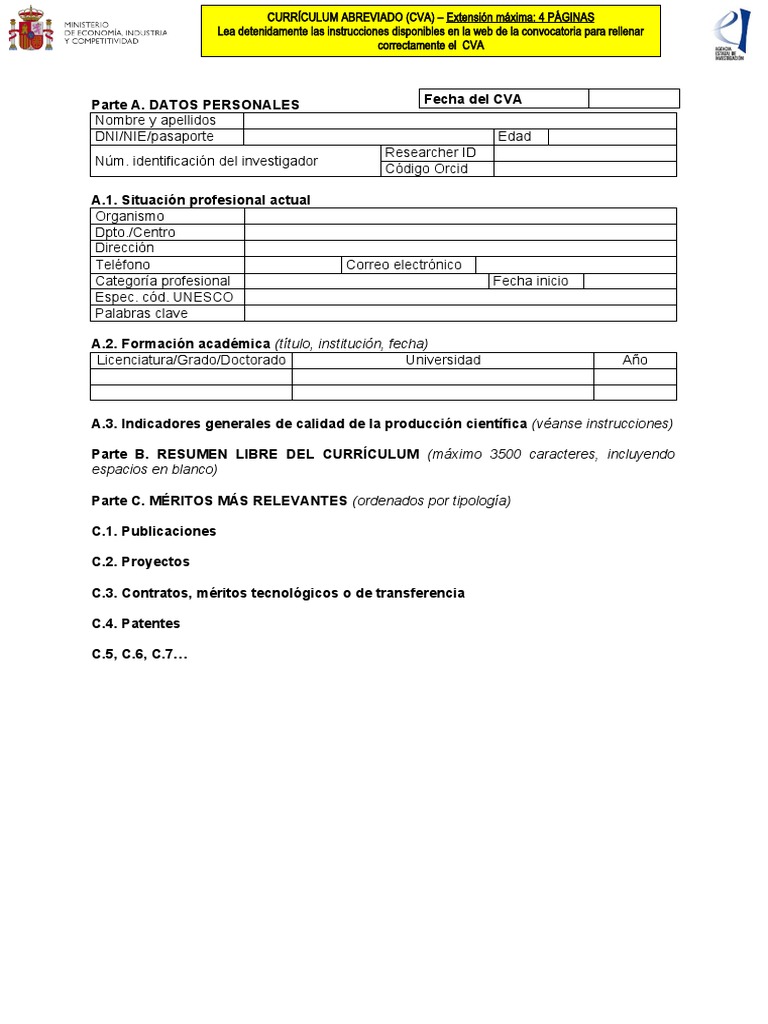 Instrucciones para Curriculum Vitae Abreviado | PDF