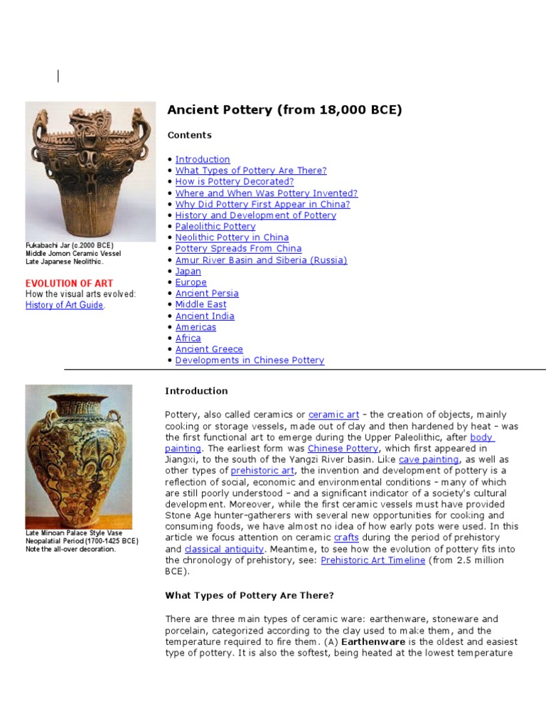 Ancient Pottery (From 18,000 BCE) : Evolution of Art | PDF | Pottery ...