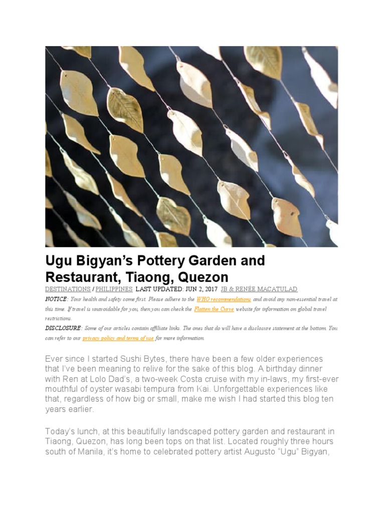 Ugu Bigyan's Pottery Garden and Restaurant, Tiaong, Quezon ...