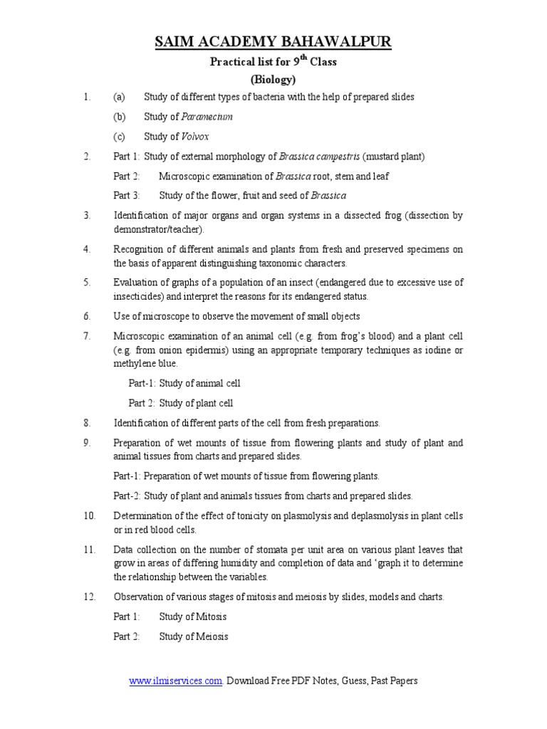 PRACTICAL Biology 9th & 10th | PDF | Leaf | Photosynthesis