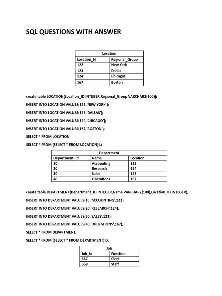 A Comprehensive Guide to SQL Queries on Employee, Department, Location ...