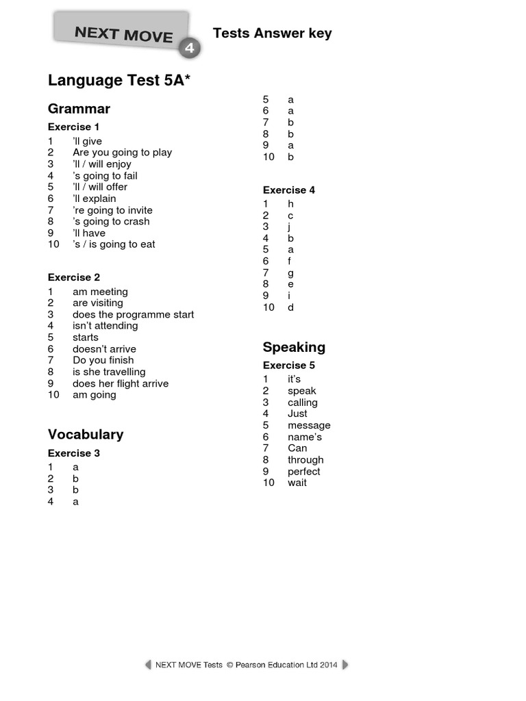Language Test 5A : Tests Answer Key | PDF | Applied Linguistics | Cognition