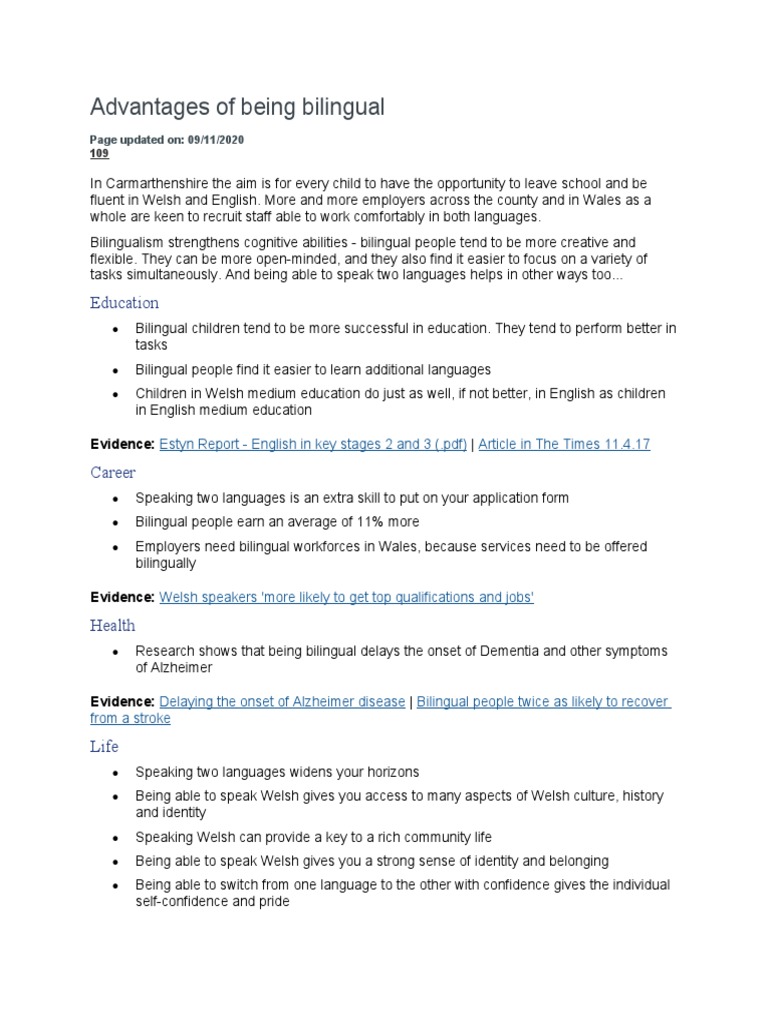 Advantages of Being Bilingual: Education | PDF