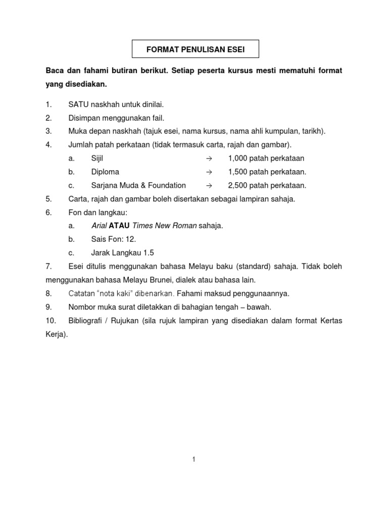 Format Penulisan Esei Dan Tatacara Penulisan | PDF