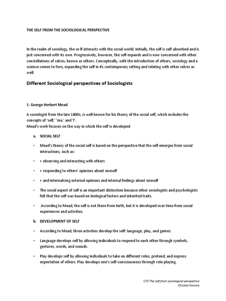 Different Sociological Perspectives of Sociologists: The Self From The ...