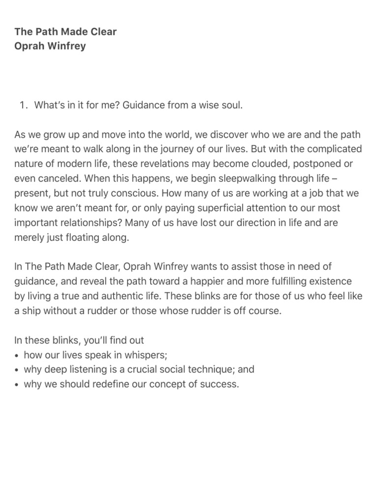 The Path Made Clear PDF | PDF | Oprah Winfrey | Meaning Of Life