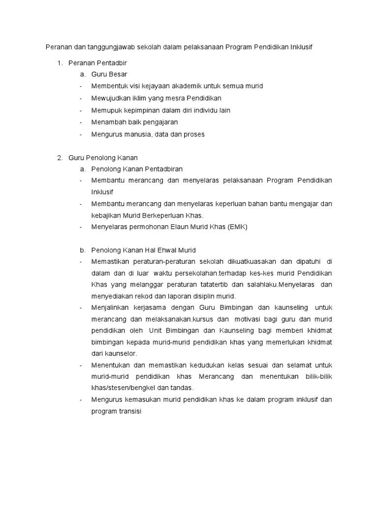 Peranan Dan Tanggungjawab Sekolah Dalam Pelaksanaan Program Pendidikan ...