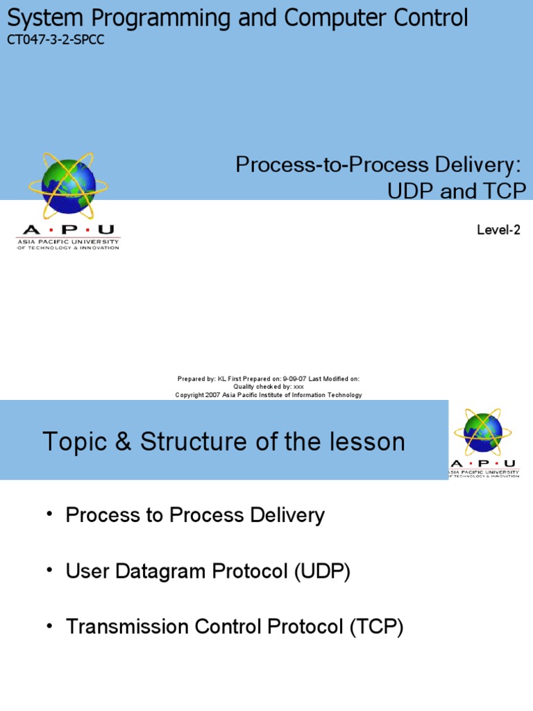 Process-to-Process Delivery: Udp and TCP: CT047-3-2-SPCC | PDF | Port (Computer Networking ...