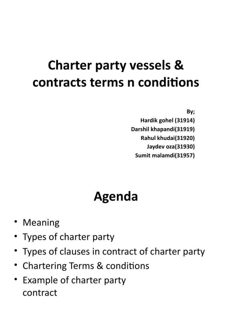 Charter Party Vessels& Contracts Terms N Conditions | PDF | Water ...