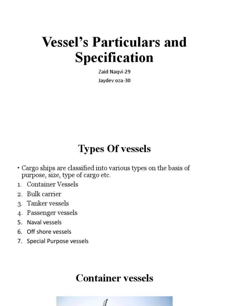 Vessel Types and Specifications Overview | PDF