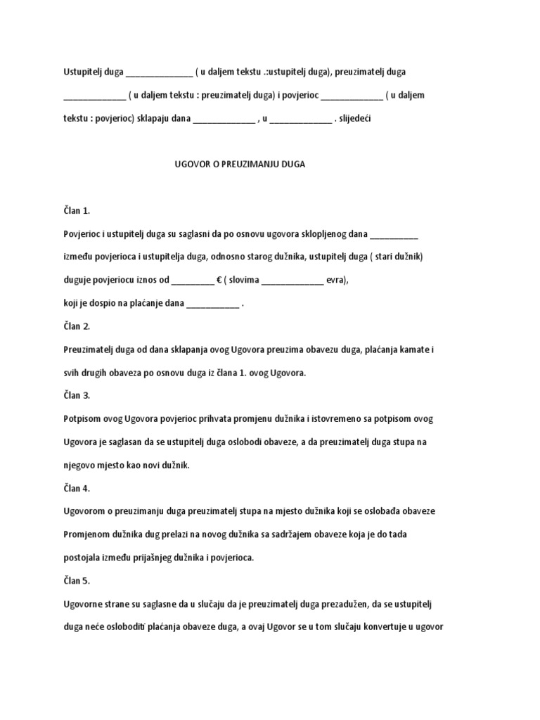 Ugovor o Preuzimanju Duga | PDF