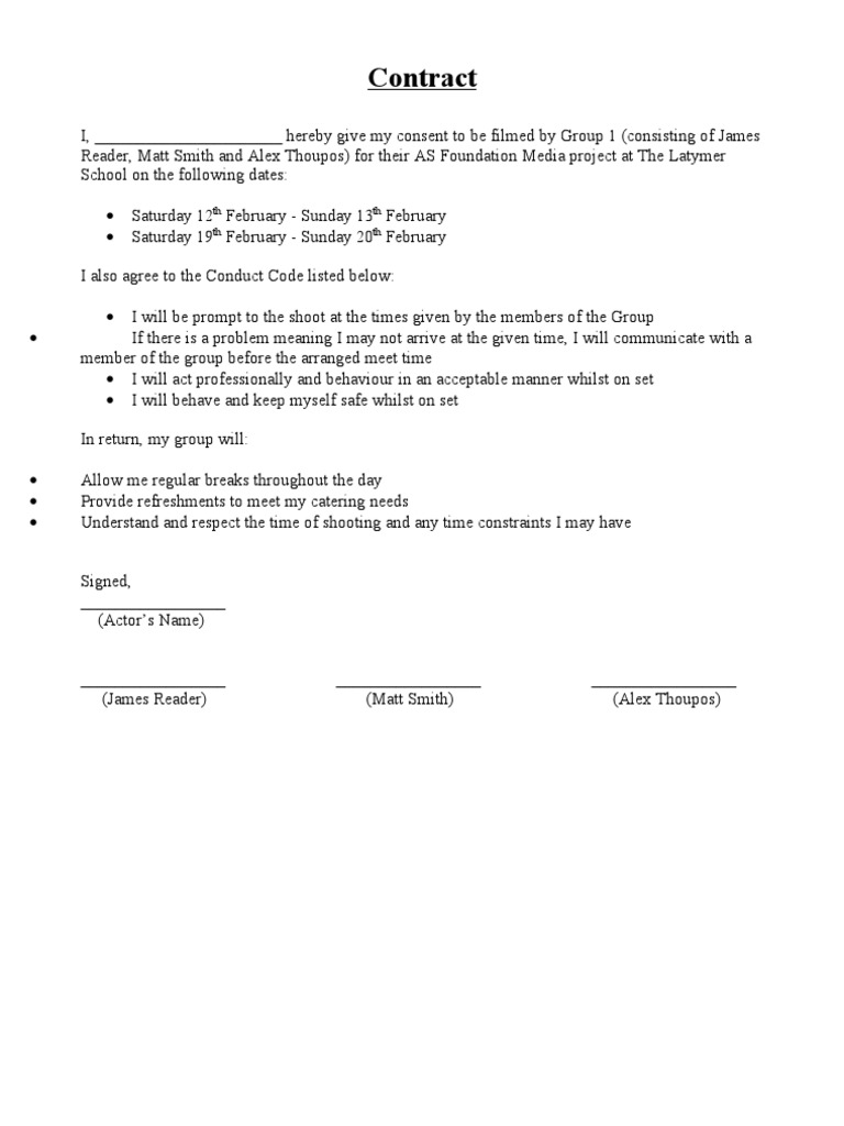 Filming Consent and Conduct Agreement | PDF