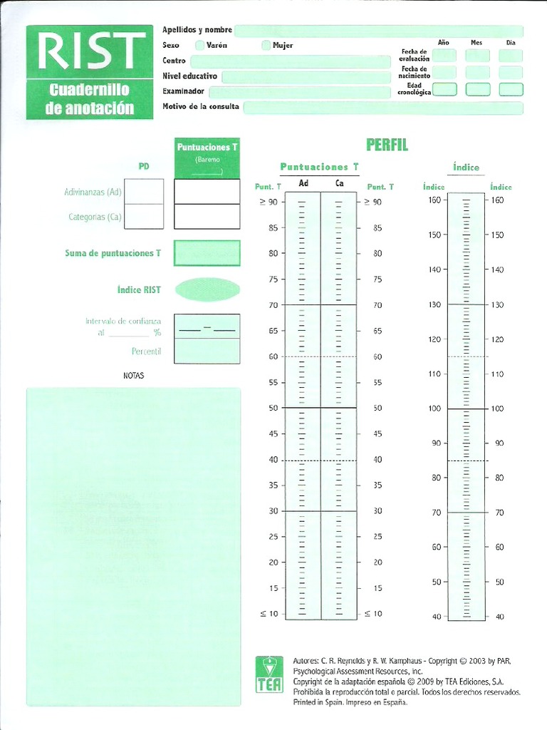 RIST Cuadernillo de Anotación | PDF