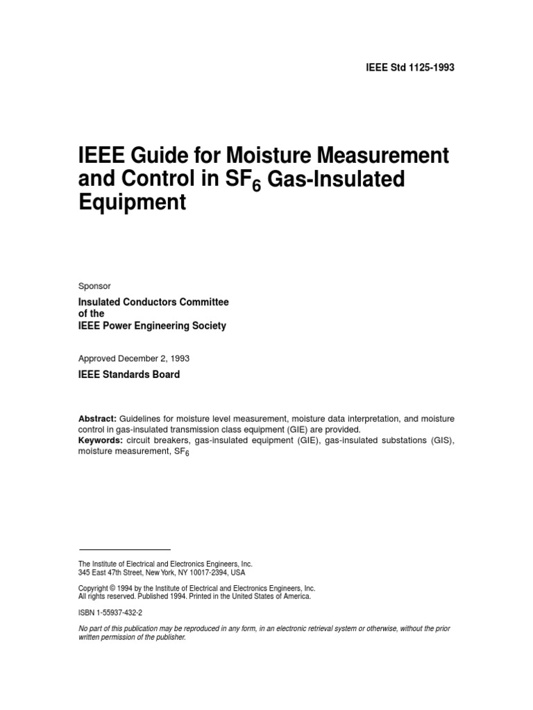 Ieee Moisture Measurement in SF6 Gas Insulated Equipment | PDF ...