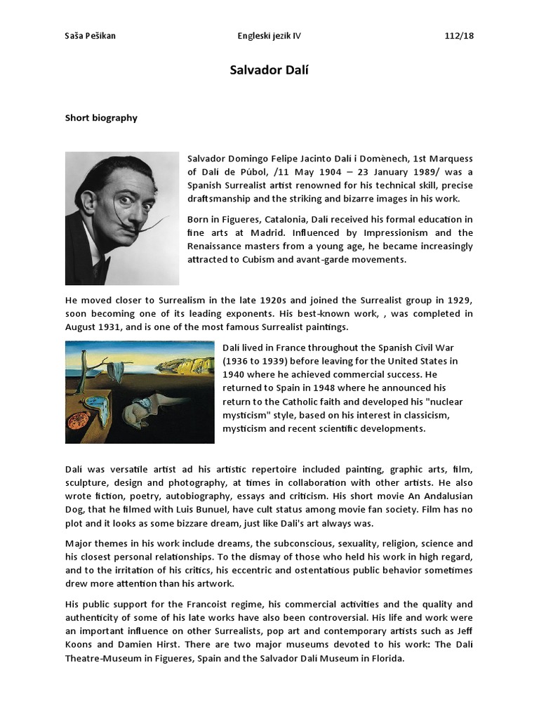 Salvador Dalí: Short Biography | PDF | Salvador Dalí | Surrealism