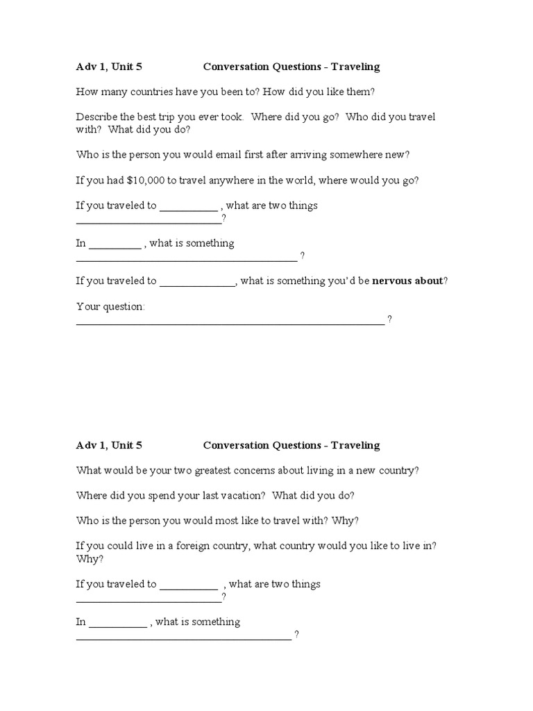 Unit 5-Conversation Questions | PDF | Holiday Or Vacation | Asia
