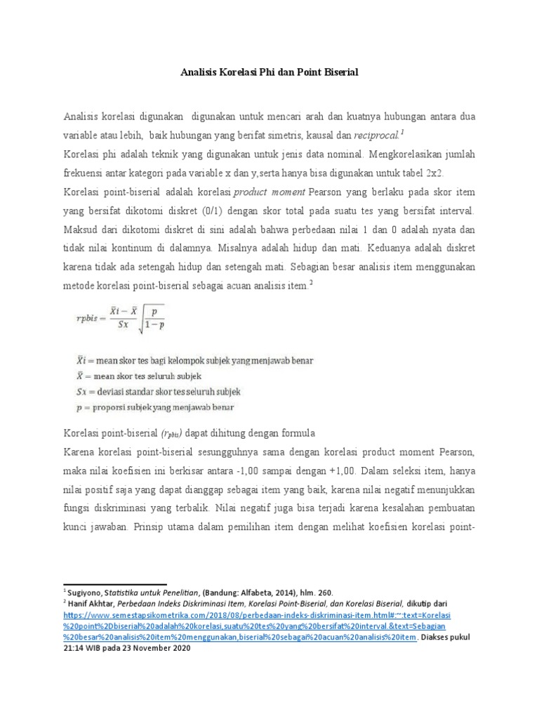 Analisis Korelasi Phi Dan Point Biserial | PDF | Sains & Matematika