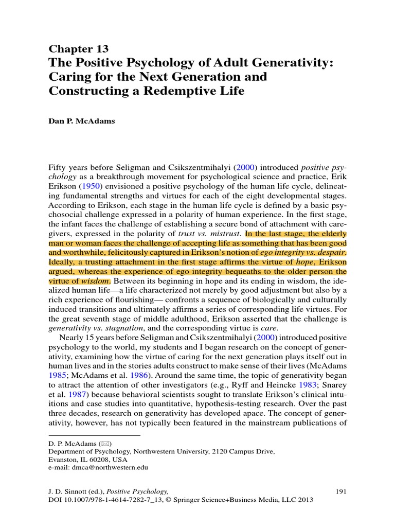 Mcadams Generativity | PDF | Extraversion And Introversion | Parenting