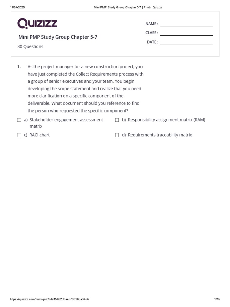 Mini PMP Study Group Chapter 5-7 | PDF | Project Management | Business