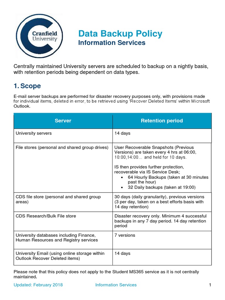 Data Backup Policy: Information Services | PDF | Backup | Computer File