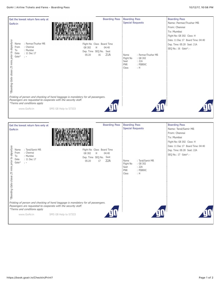 Boarding Pass Get The Lowest Return Fare Only at Goair - in Boarding ...