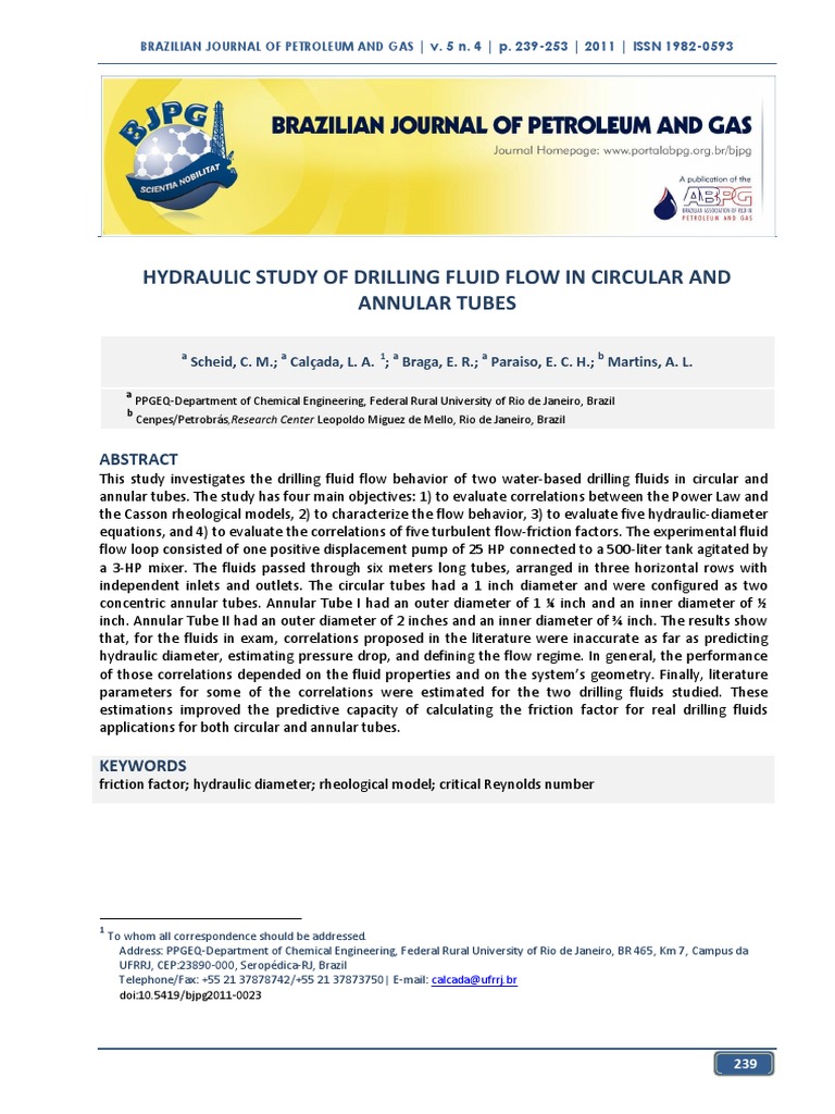 Hydraulic Study of Drilling Fluid Flow in Circular and Annular Tubes | PDF | Reynolds Number ...