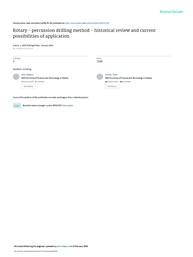 Rotary - Percussion Drilling Method - Historical R | PDF | Drilling Rig ...