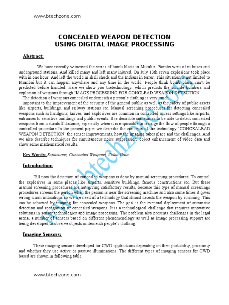 Concealed Weapon Detection Using Digital Image Processing: Abstract | PDF | Wavelet | Infrared