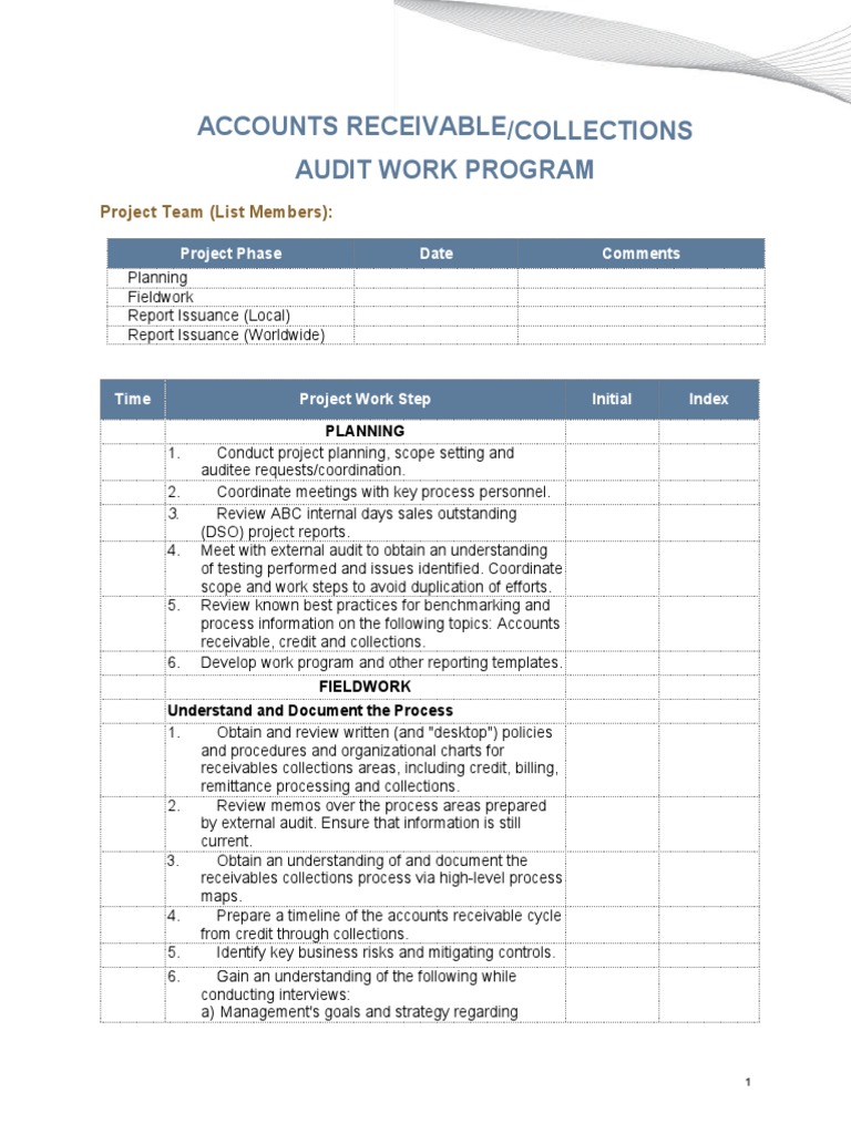Accounts Receivables Collections Work Program | PDF | Internal Control ...