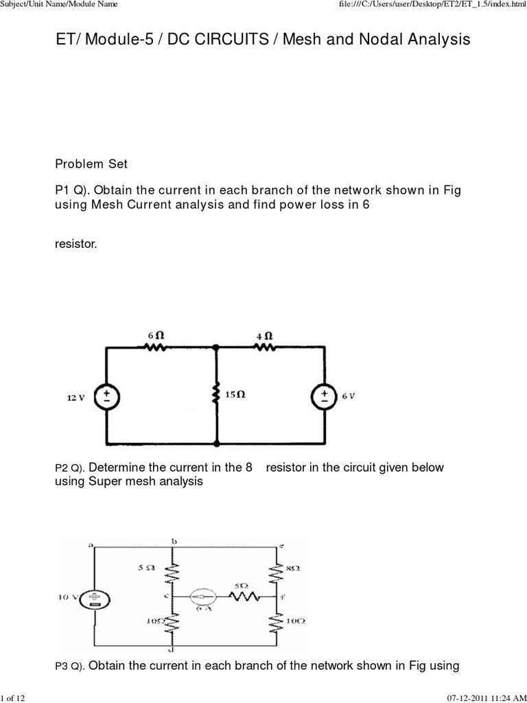 ET/ Module-5 / DC CIRCUITS / Mesh and Nodal Analysis | PDF | Electrical ...
