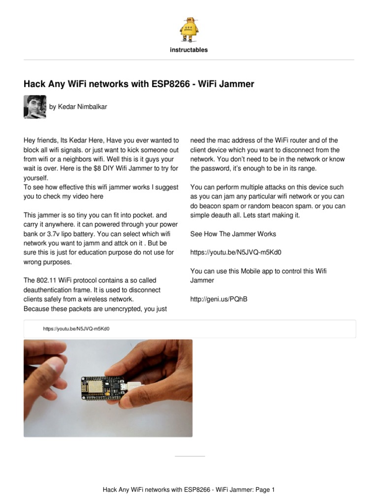 DIY Wifi Jammer With ESP8266 and Mobile App PDF | PDF | Wi Fi | Computer Network