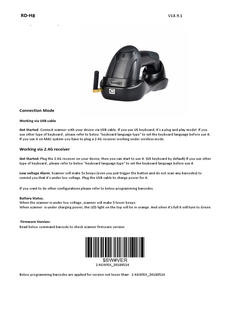 RD-H8 2D Wireless Barcode Scanner Manual | PDF | Universal Product Code | Code